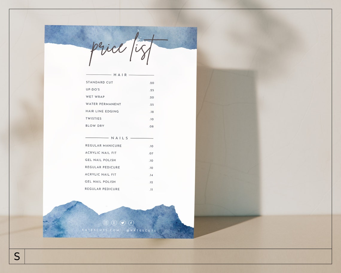 Price List Template / Watercolour Price List / Modern Price - Etsy