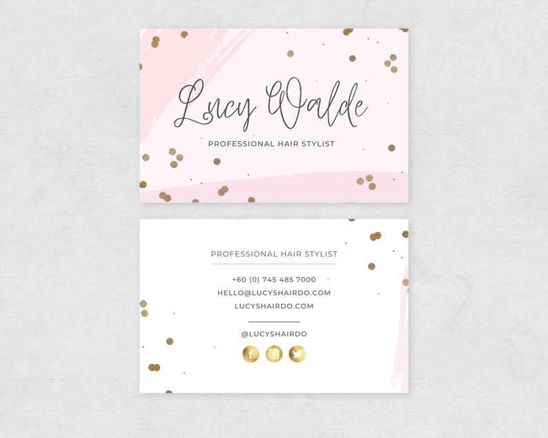 Pink & Gold Business Card Template / Editable Double Sided Business ...