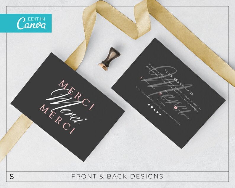 Merci Thank You Card Template Canva / Editable Thankyou Card - Etsy