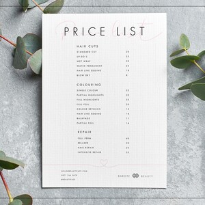 SMALL Price List Template / Feminine Menu Template / Postcard Heart ...