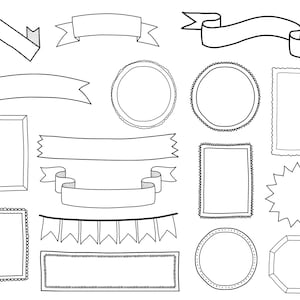 50 Hand Drawn Frames // Doodle Borders // Doodle Banners // Ribbons ...