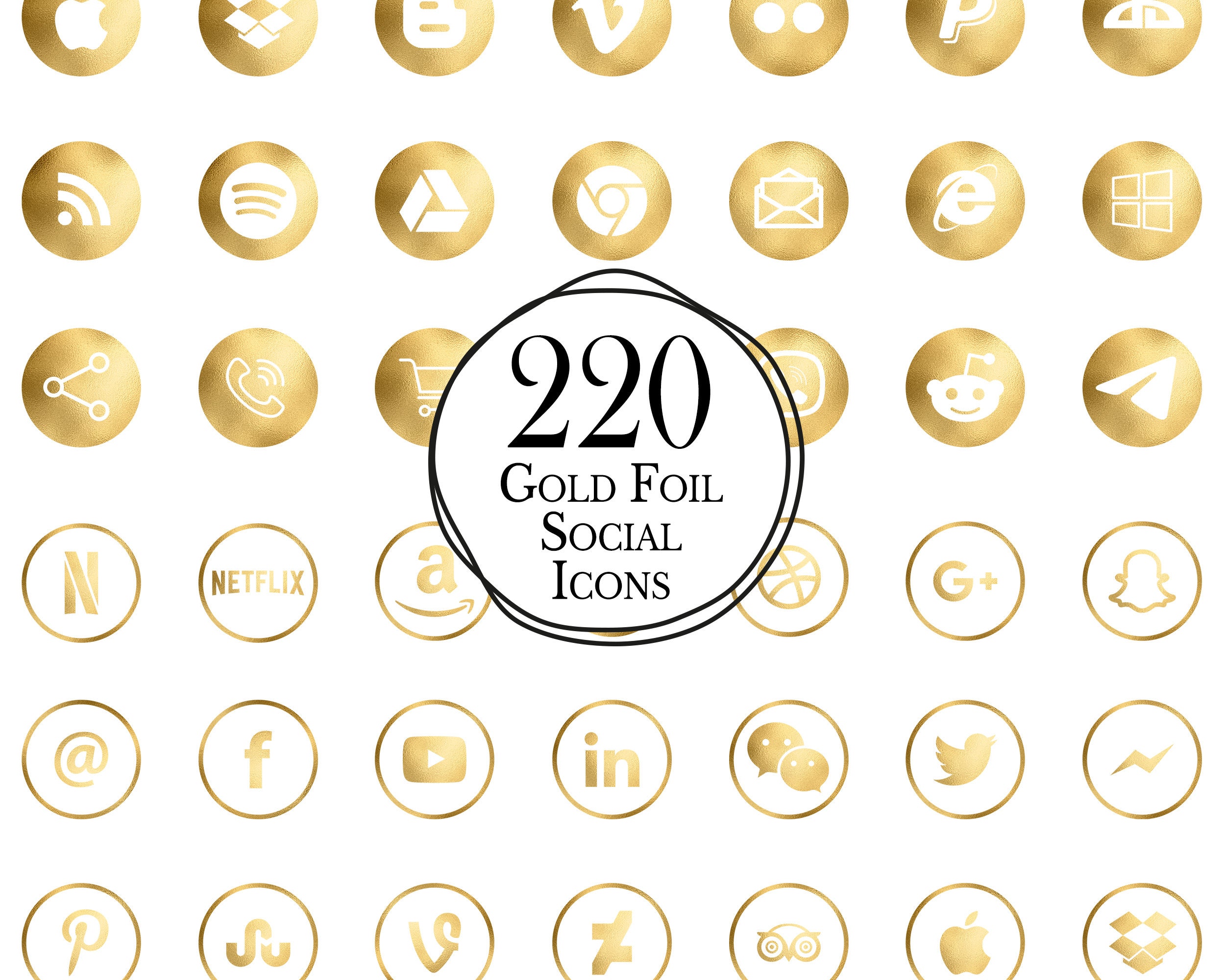 220 Gold Foil Social Media Icons // Gold Circle Icons // Website Icons ...