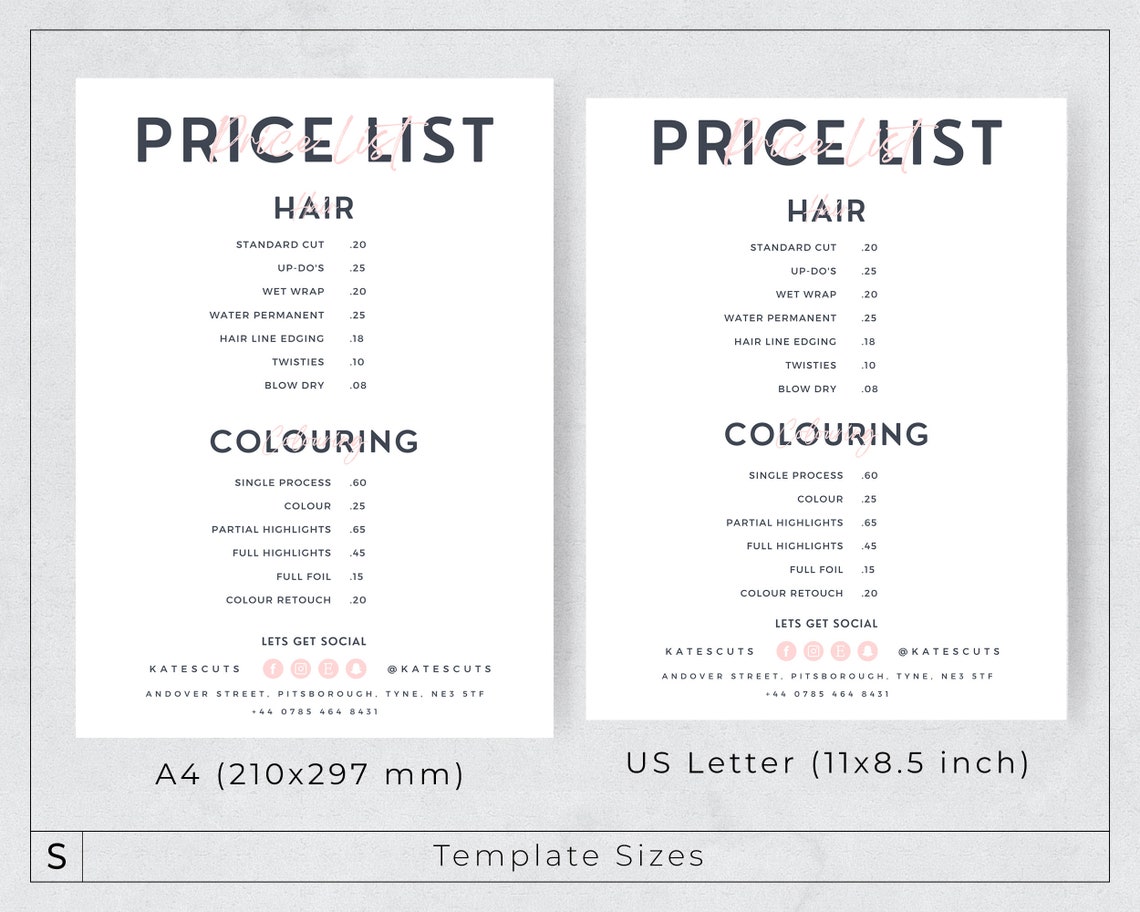 Editable Price List Template / Modern Pink & Black Price List | Etsy