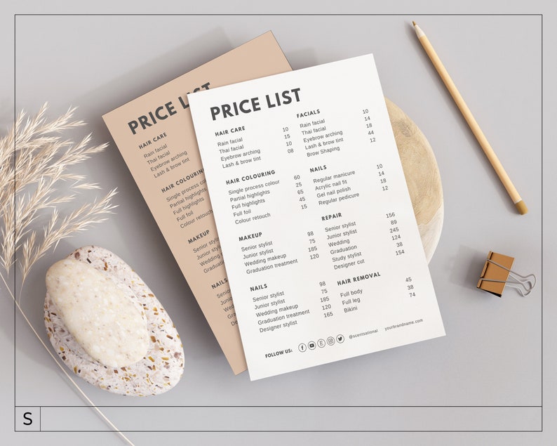 Minimalist Price List Template / Modern Menu Template / - Etsy