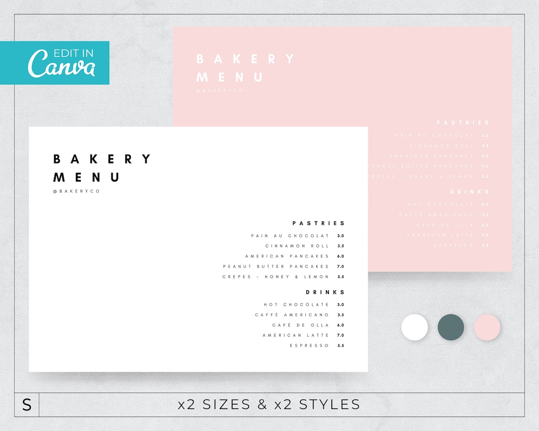 Minimalist Bakery Menu Template / Editable Restaurant Menu / Simple ...