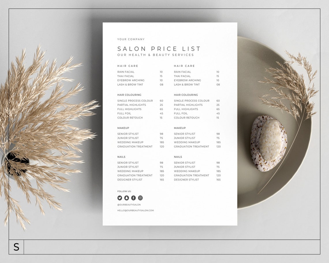 Minimalist Price List Template / Modern Price List Template / - Etsy