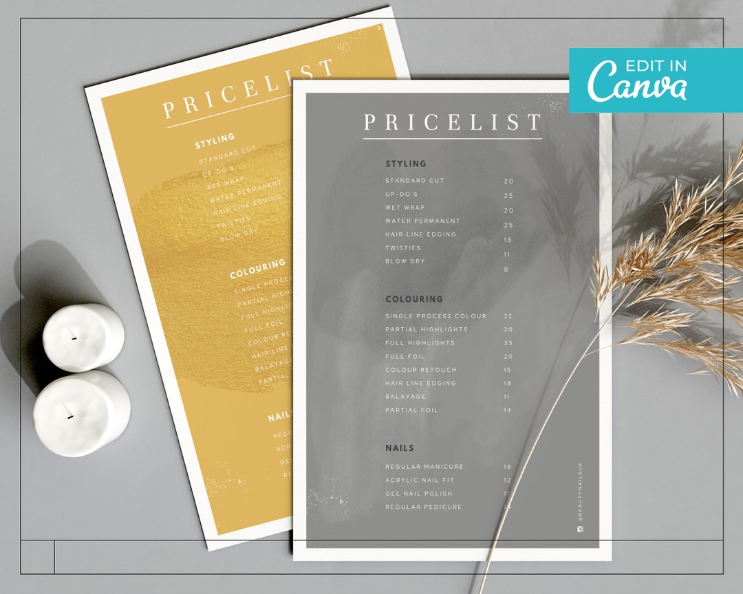 Gold Price List Template / Modern Minimalist Price List Template ...