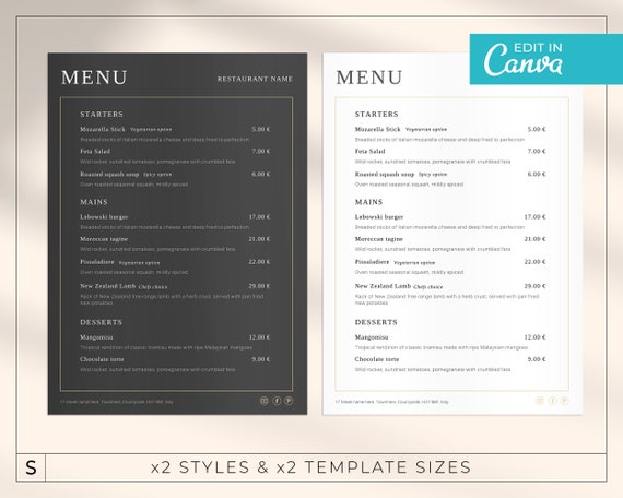 Gold Menu Template / Modern Editable Menu List / Canva Price - Etsy