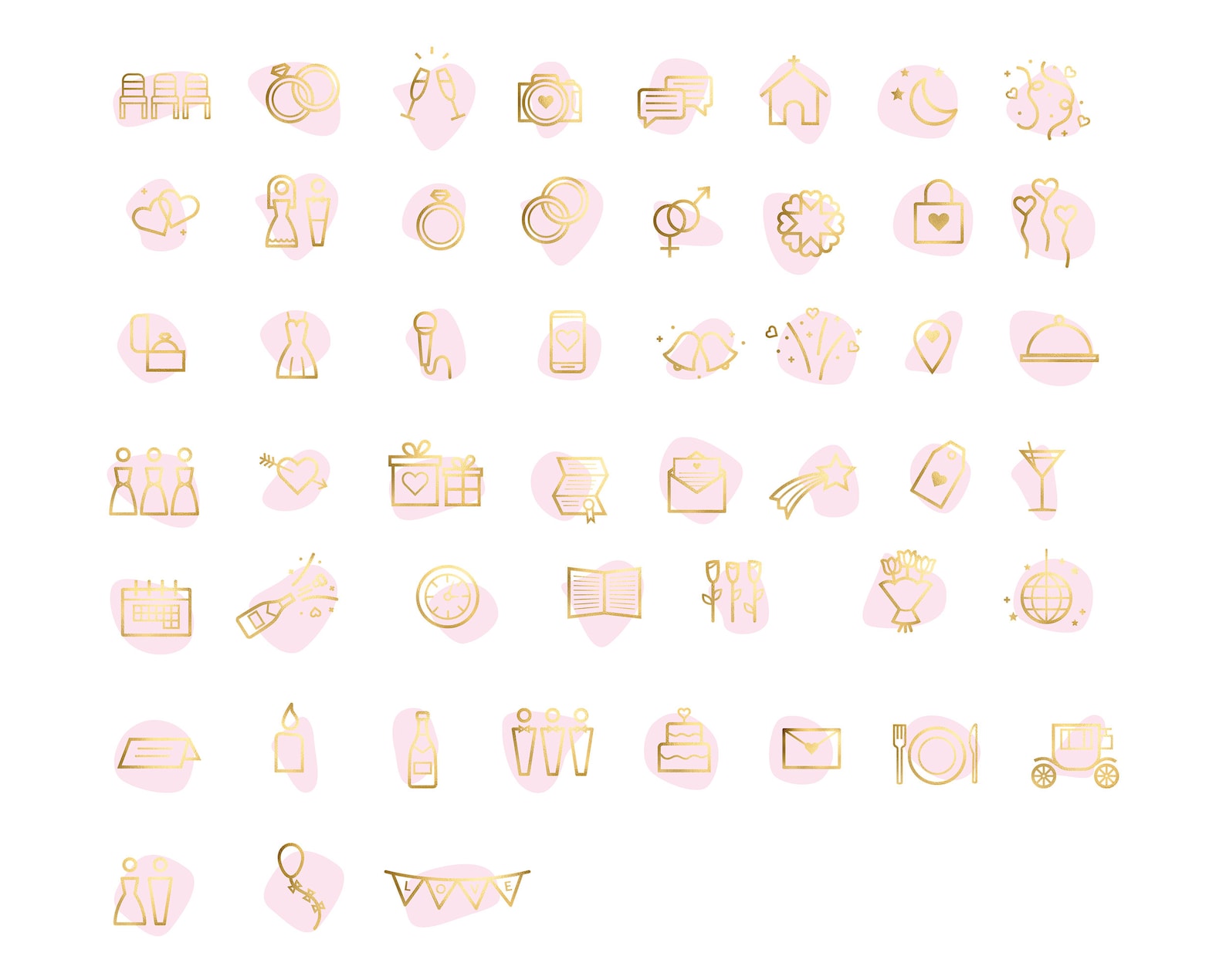 150 Gold Wedding Icons // Gold & Pink Icons // Gold Foil Icons - Etsy