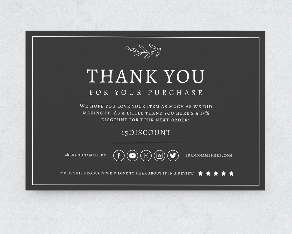 Elegant Thank You for Your Order Card Template / Editable | Etsy