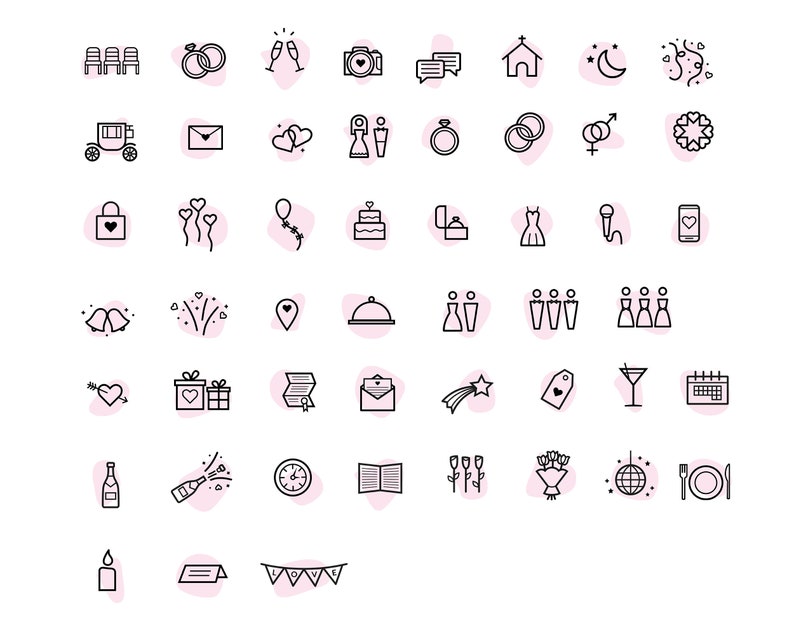 150 Gold Wedding Icons // Gold & Black Icons // Gold Foil | Etsy