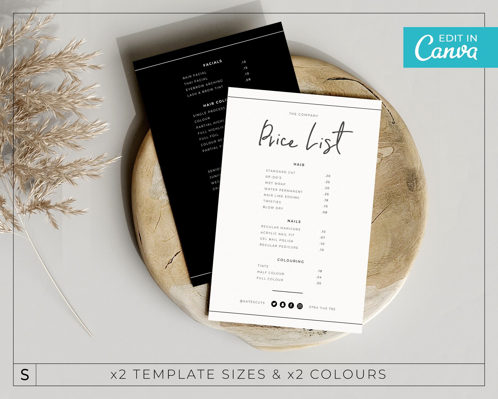 Minimalist Price List Template / Modern Menu Template / Editable Price ...
