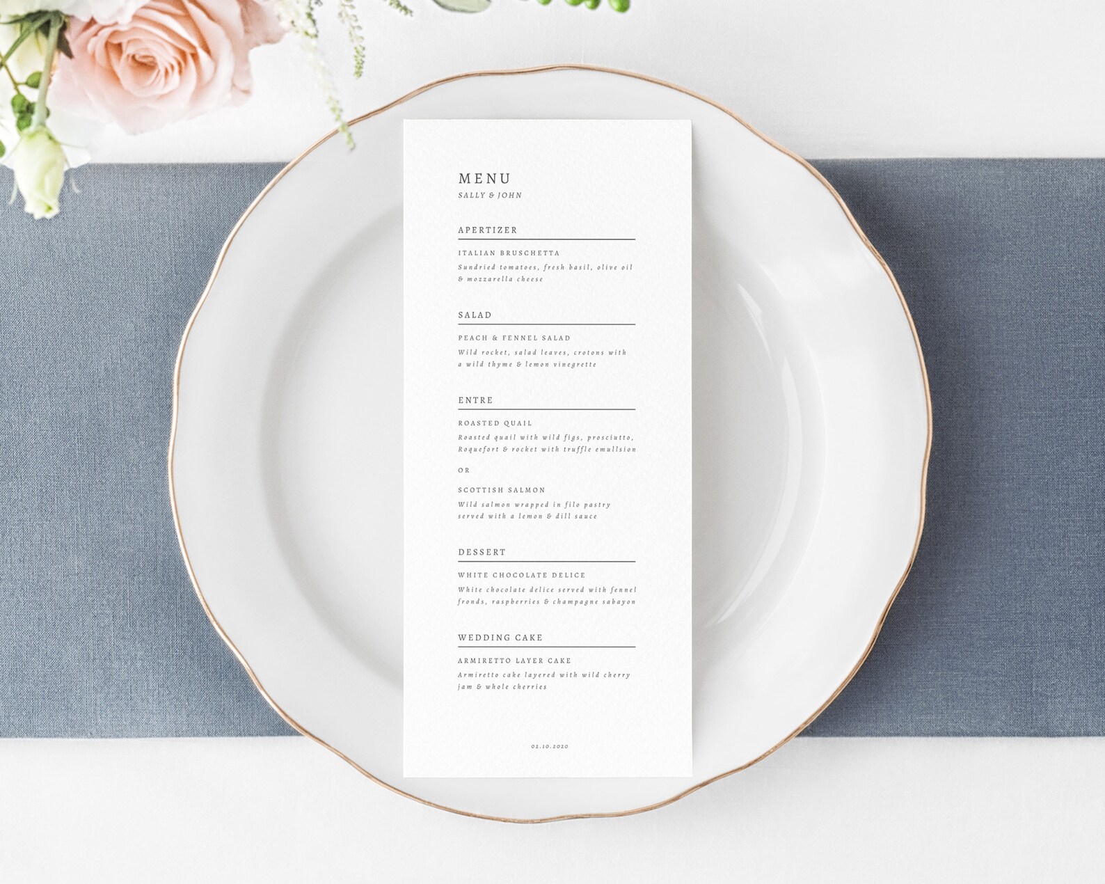 Modern Wedding Menu Card Templates // Printable Minimalist | Etsy
