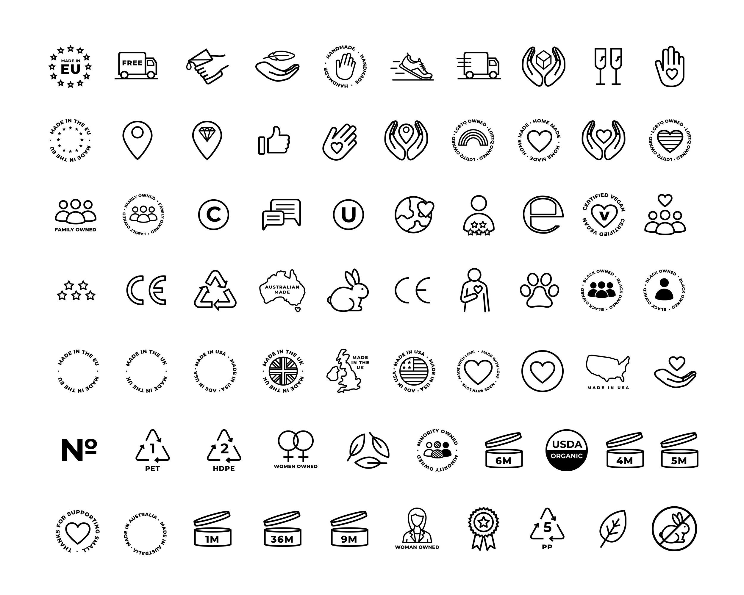 Craft Business Icons / Handmade Business Icons / Packaging Label Icons ...