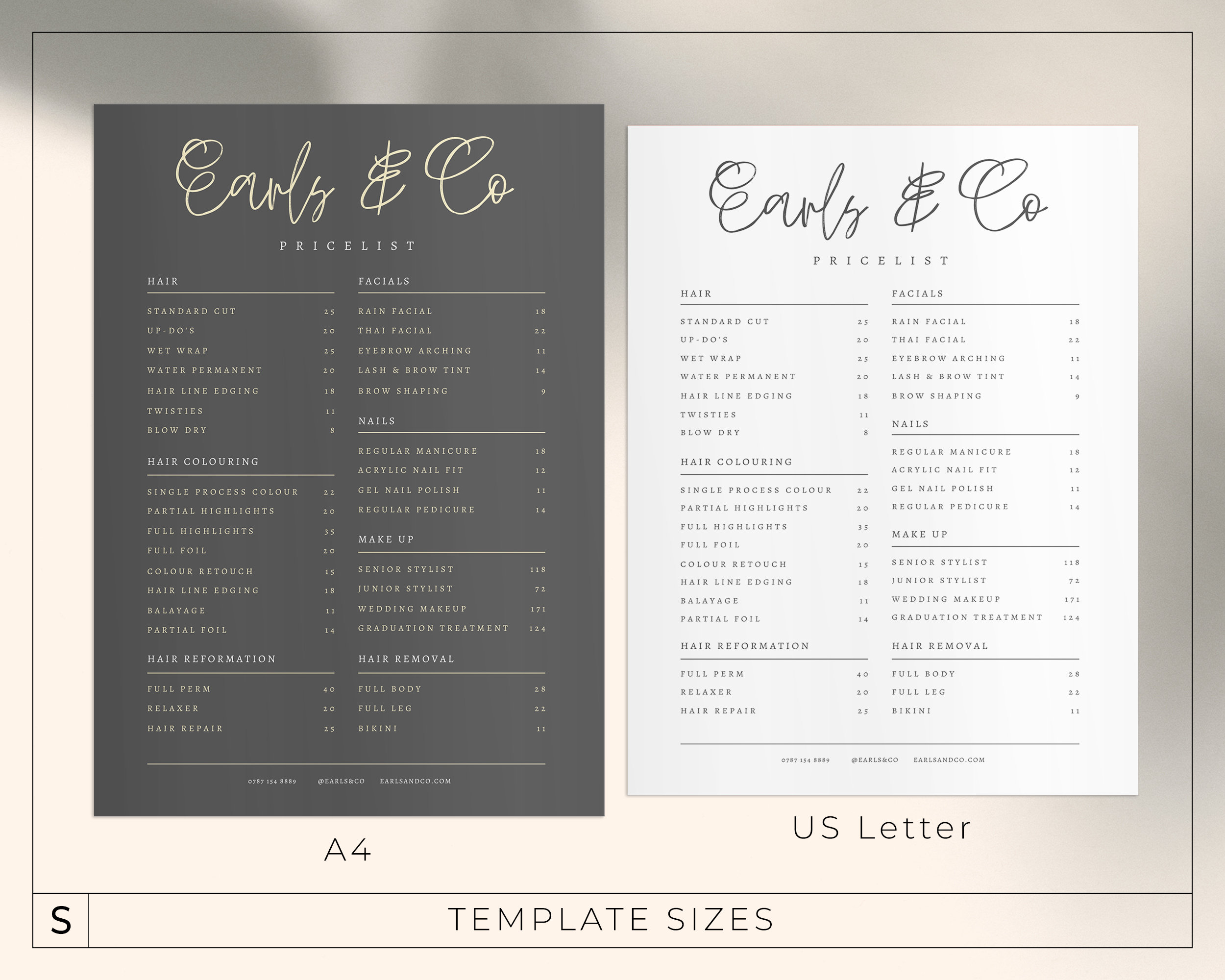 Editable Price List Template / Modern Price List / Salon Price - Etsy ...