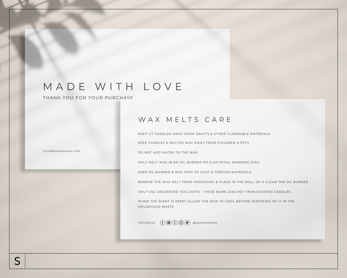 Minimalist Wax Melt Care Card Template / Editable Wax Melt Instructions ...