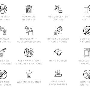 Wax Melt Icons / Wax Melts Care Icons / Wax Melt Warning Icons / Wax ...