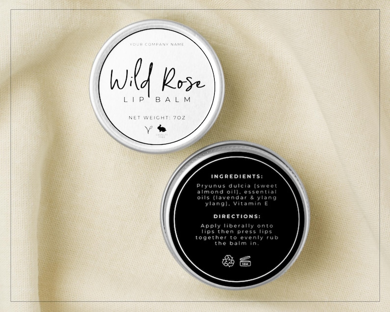 Lip Balm Tin Labels / Small Circular Cosmetic Label Template / Small ...