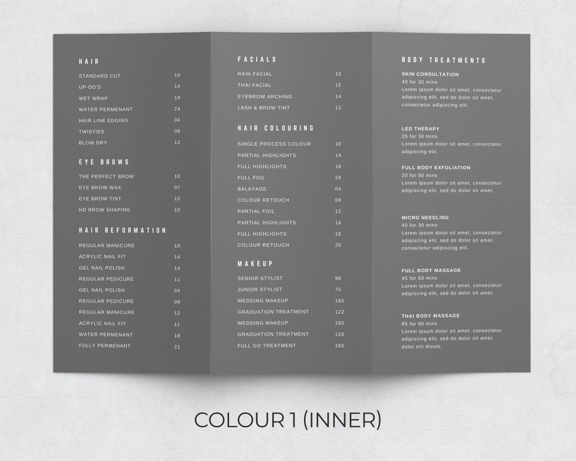 Modern Tri-fold Editable Price List Template / Minimalist Z | Etsy