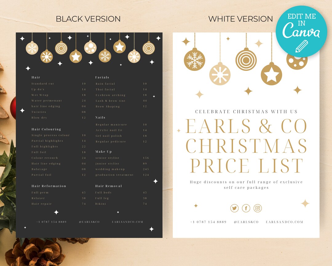Christmas Price List Template / Editable Gold Holiday Menu & Pricing ...