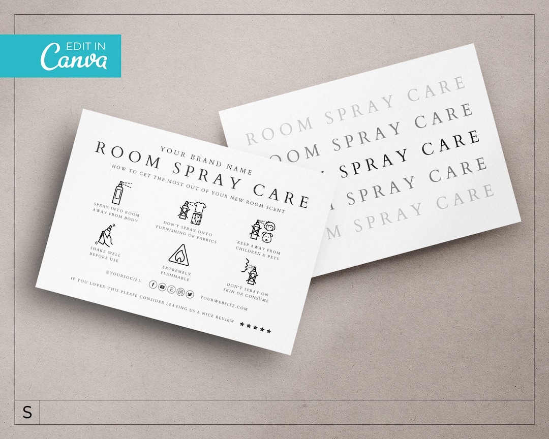Room Spray Care Card Template / Editable Room Fragrance Instructions ...