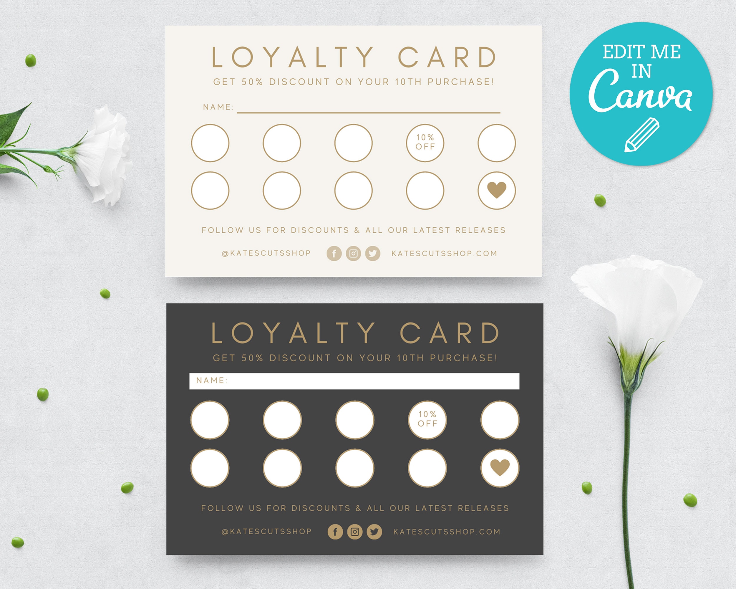 Minimalist Gold Loyalty Card Template / Editable Rewards Card - Etsy