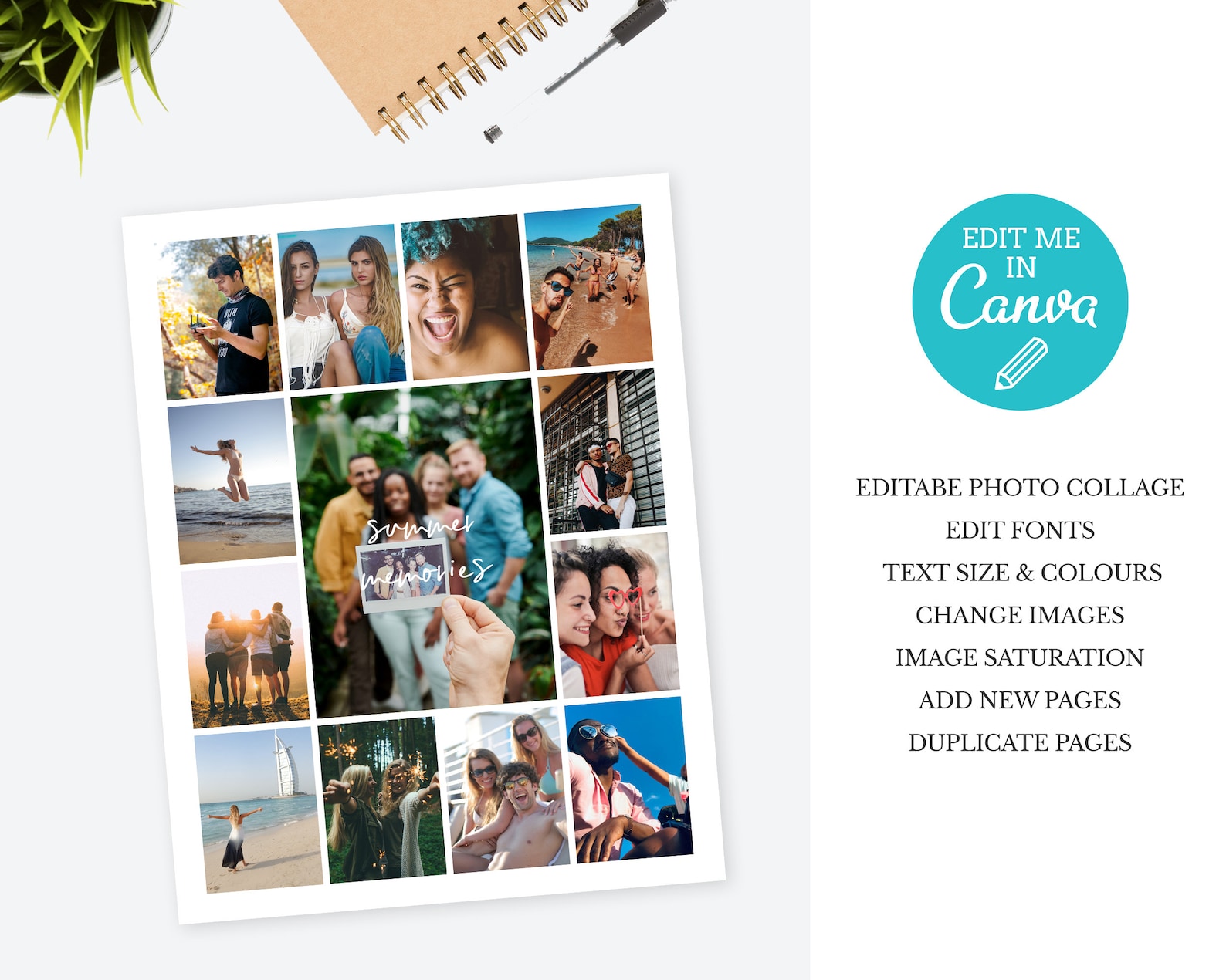 Editable Photo Collage Template / Printable Photo Grid / 8.5" X 11 ...