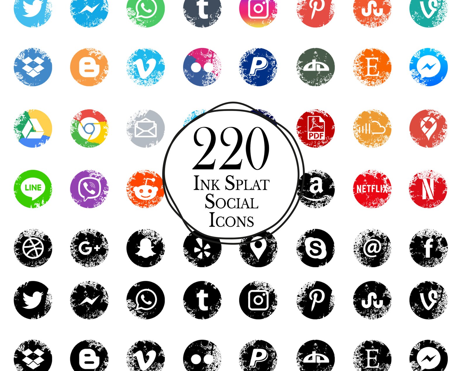 220 Ink Splat Social Media Icons // Full Colour Circle Icons - Etsy Canada