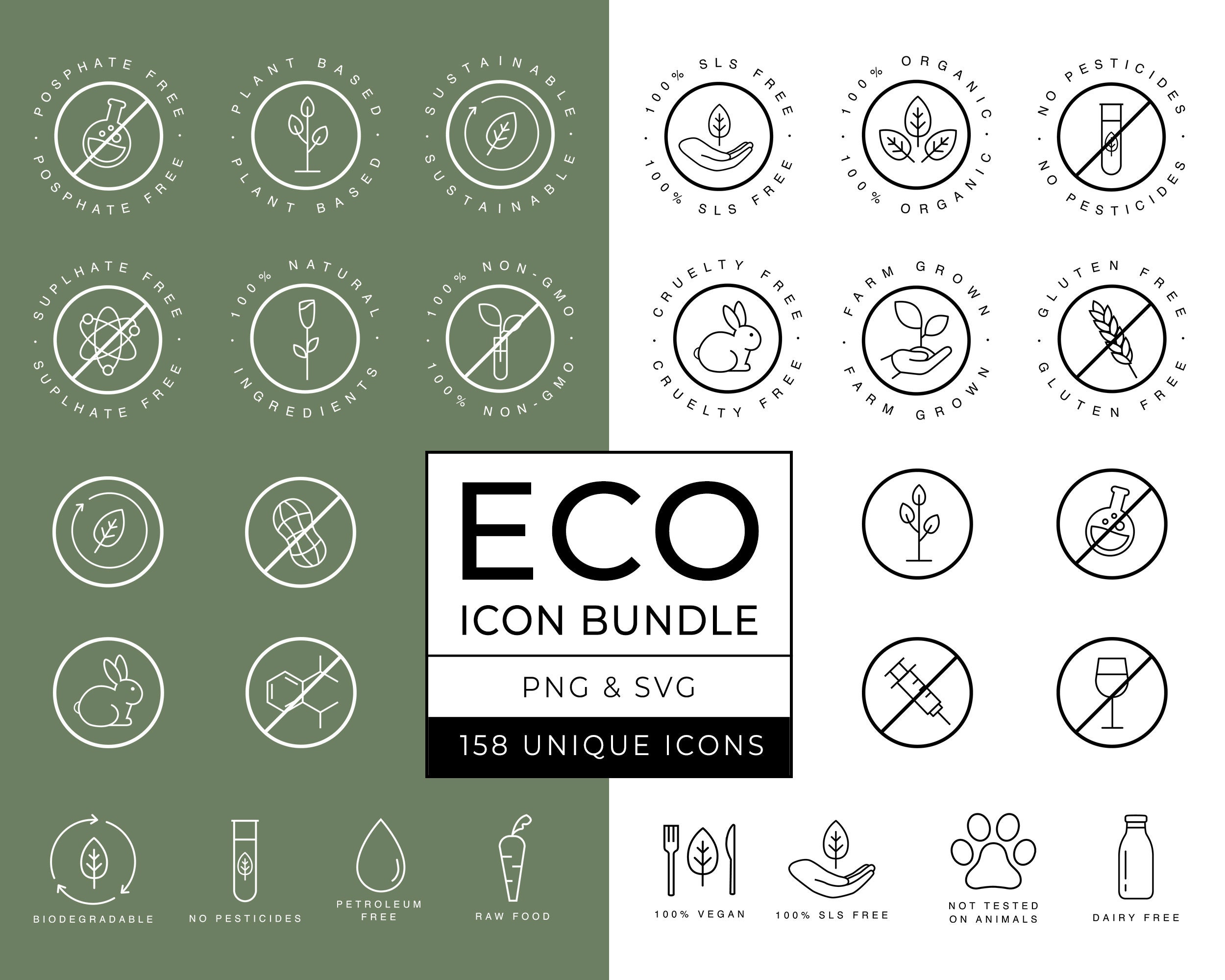 Eco Friendly Icons / Eco Icons / Organic Logo / Eco Badges / Website ...