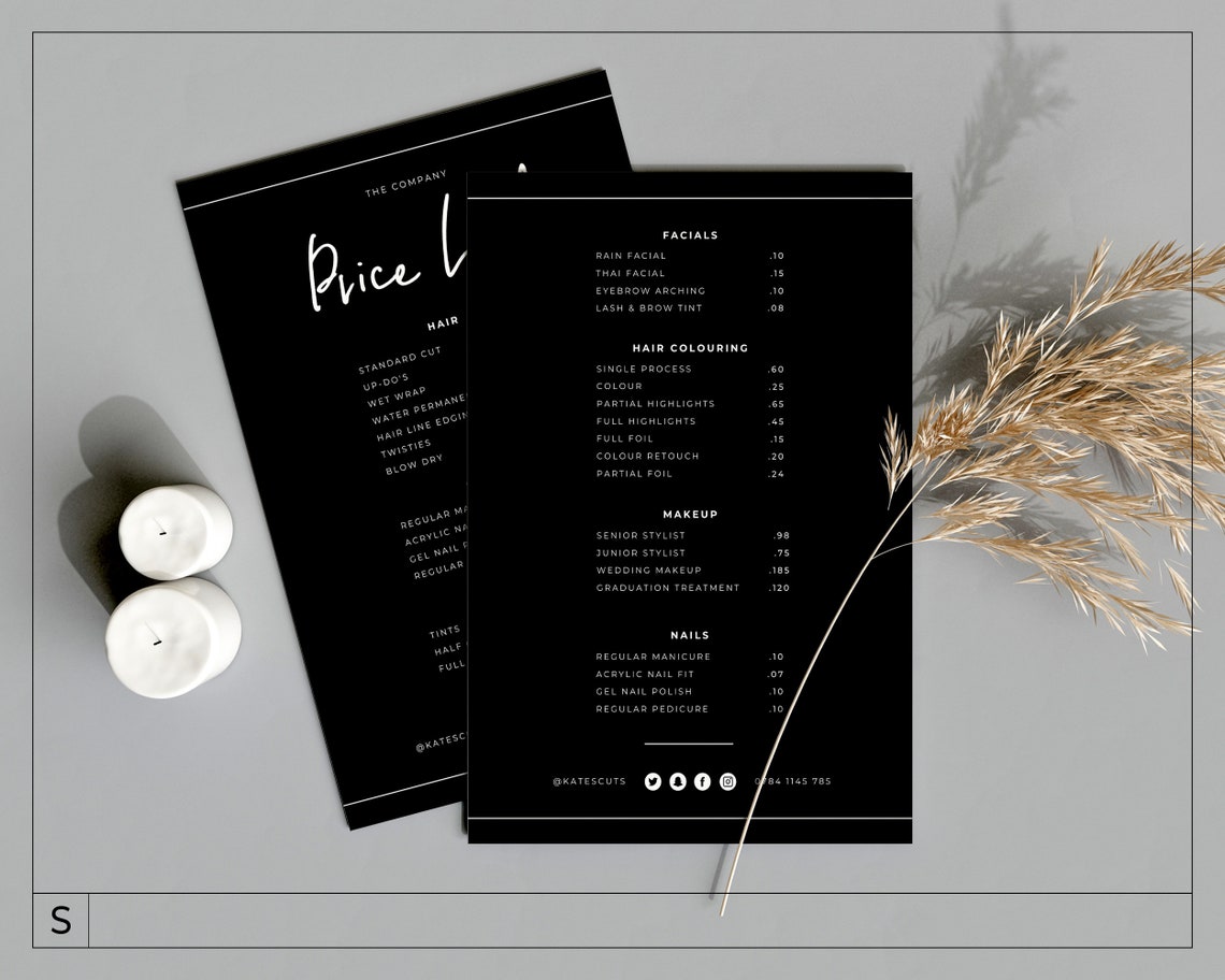 Minimalist Price List Template / Modern Menu Template / - Etsy