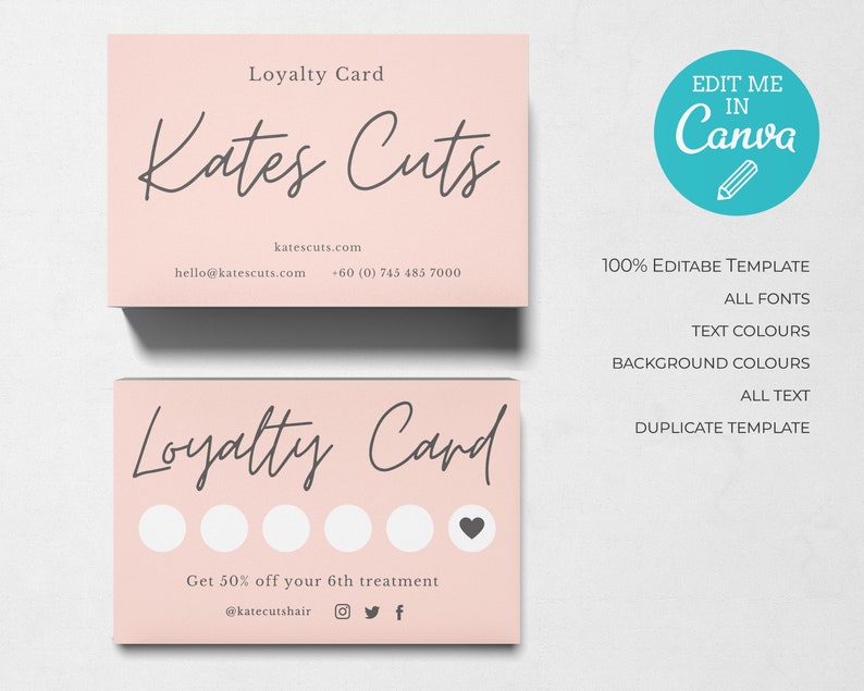 Editable Loyalty Card Template / Modern Pink Rewards Card / | Etsy