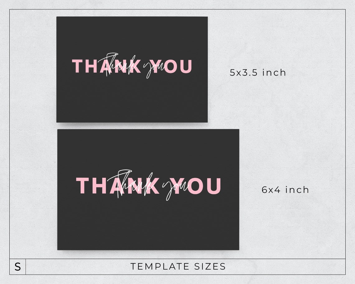 Black & Pink Thank You Card Template Canva / Editable Thank - Etsy