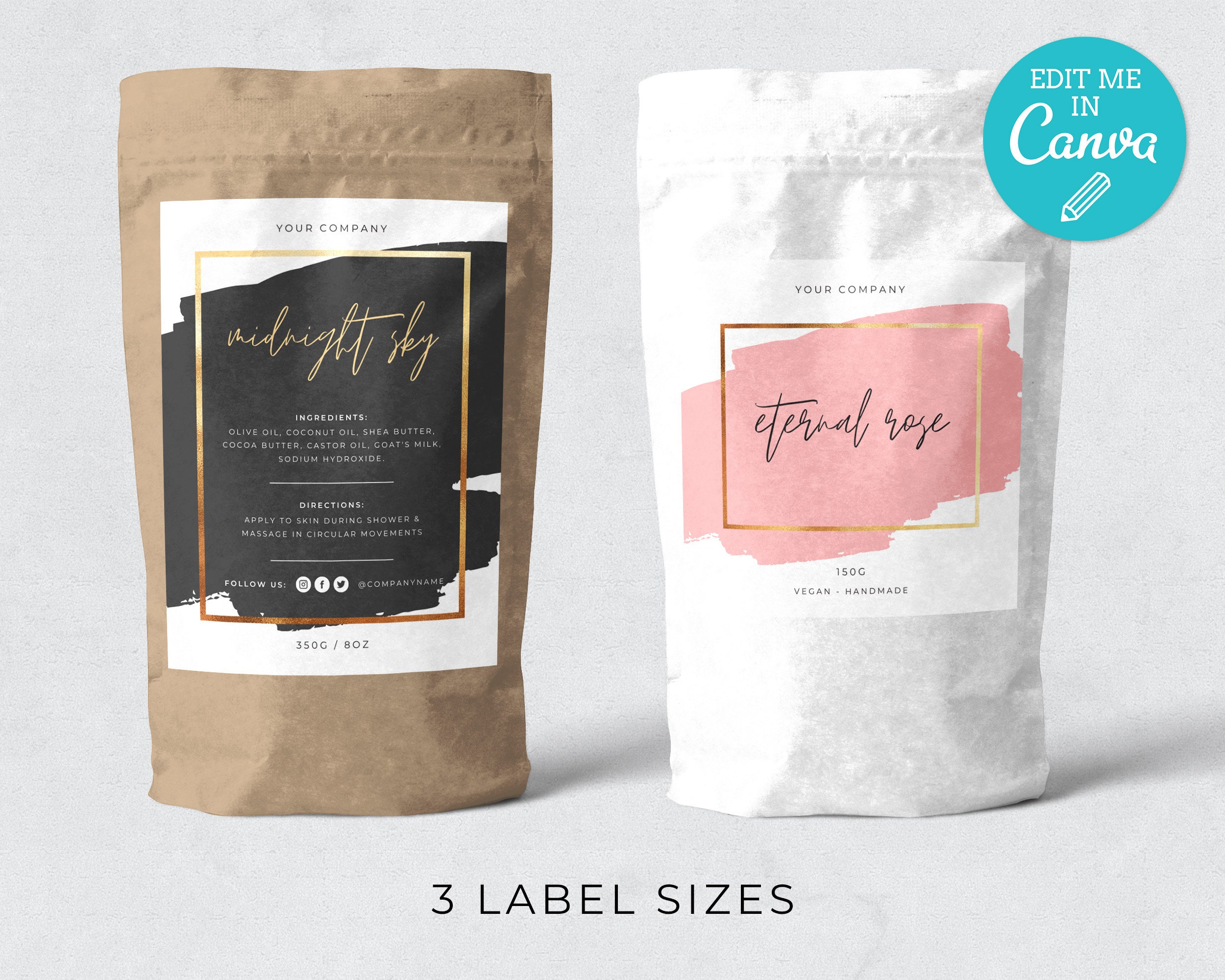 Minimalist Gold Pouch Label Template / Body Product Label | Etsy