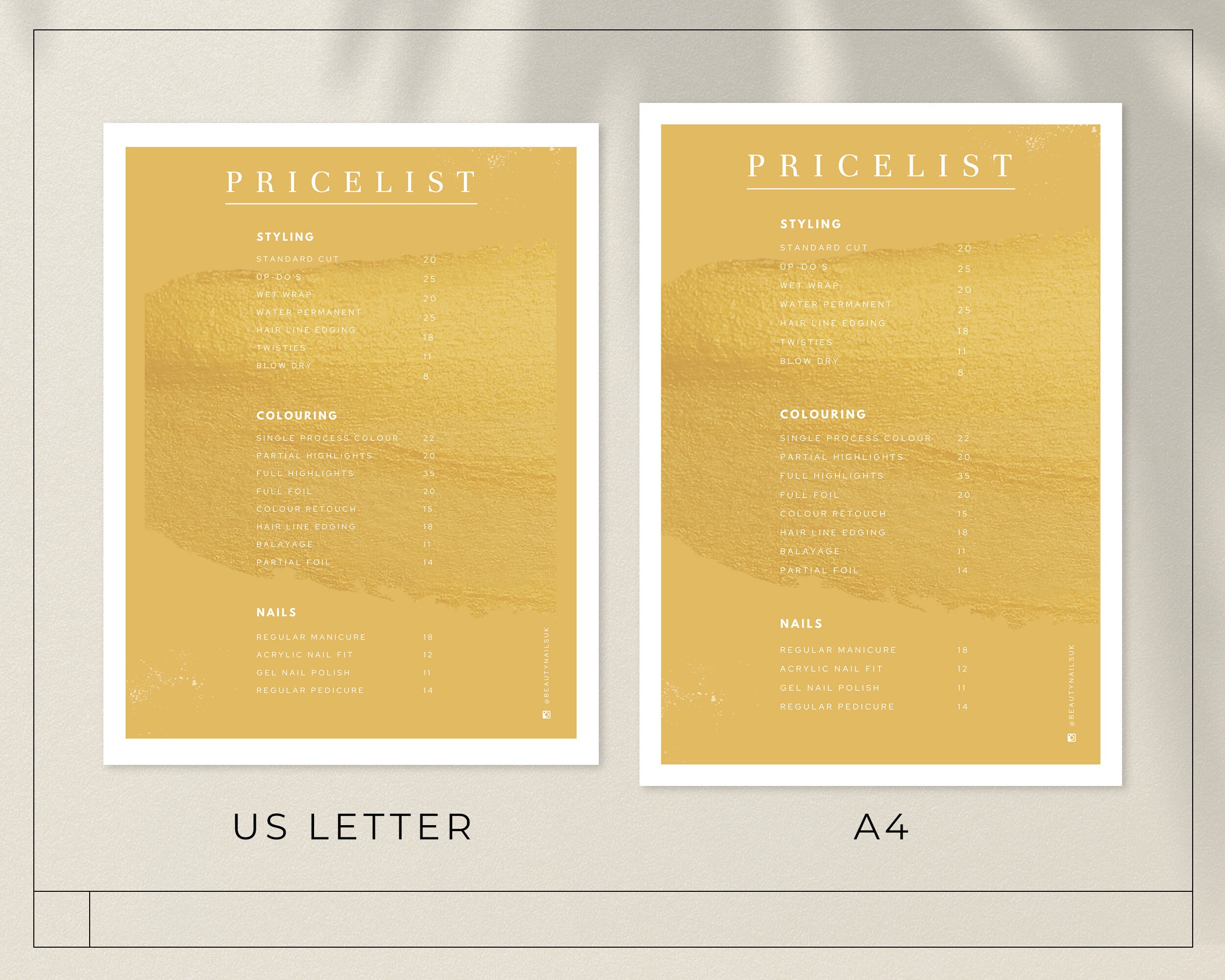 Gold Price List Template / Modern Minimalist Price List Template ...