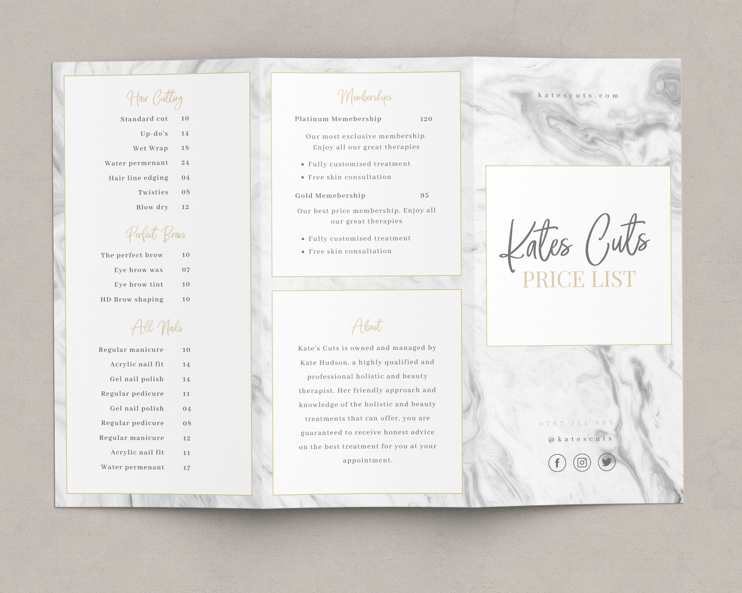 Editable Tri Fold Price List Template / Marble & Gold Z Fold - Etsy