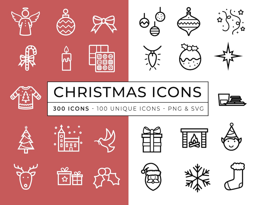 Christmas Icons / Santa Icon / Festive Icon Outlines / Xmas Icon Set ...