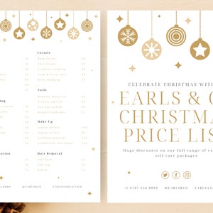 Christmas Price List Template / Editable Gold Holiday Menu & Pricing ...
