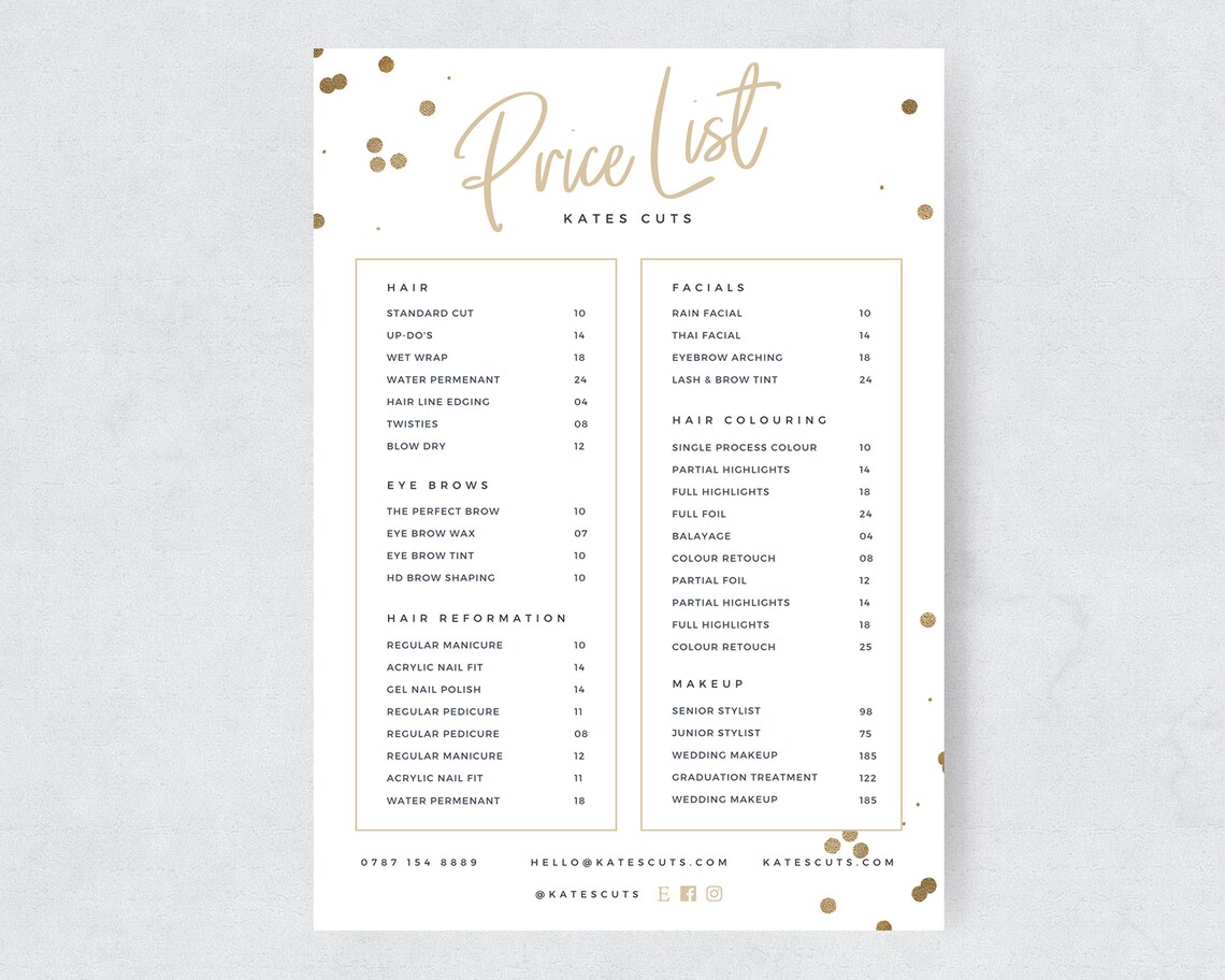 Gold Sparkles Price List Template / Gold & Black Beauty Menu / - Etsy