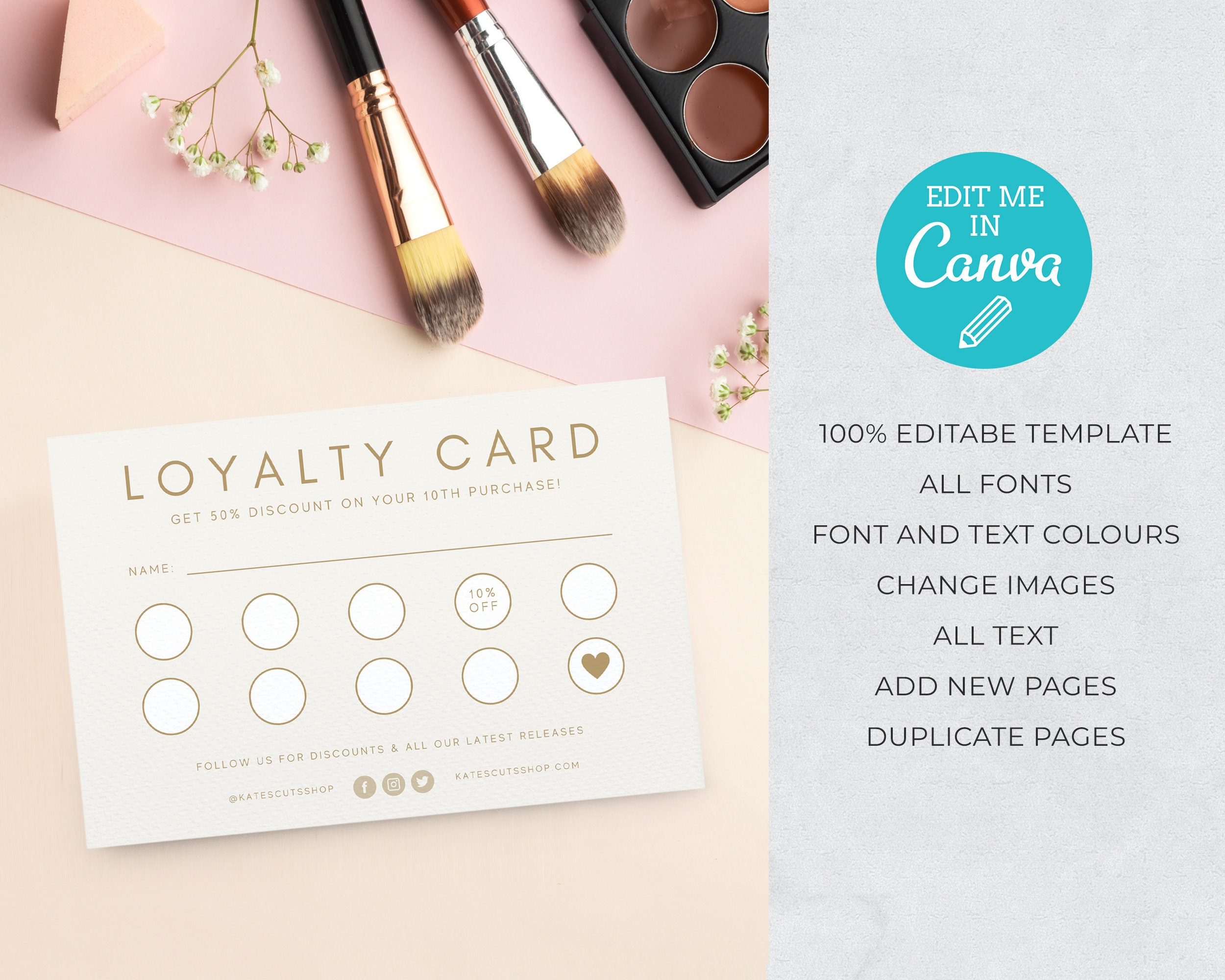 Minimalist Gold Loyalty Card Template / Editable Rewards Card - Etsy