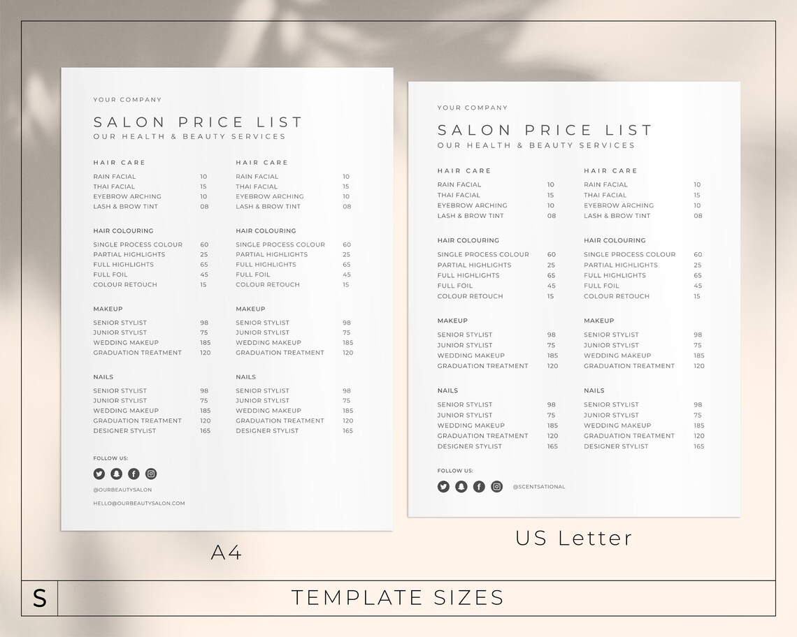 Minimalist Price List Template / Modern Price List Template / - Etsy