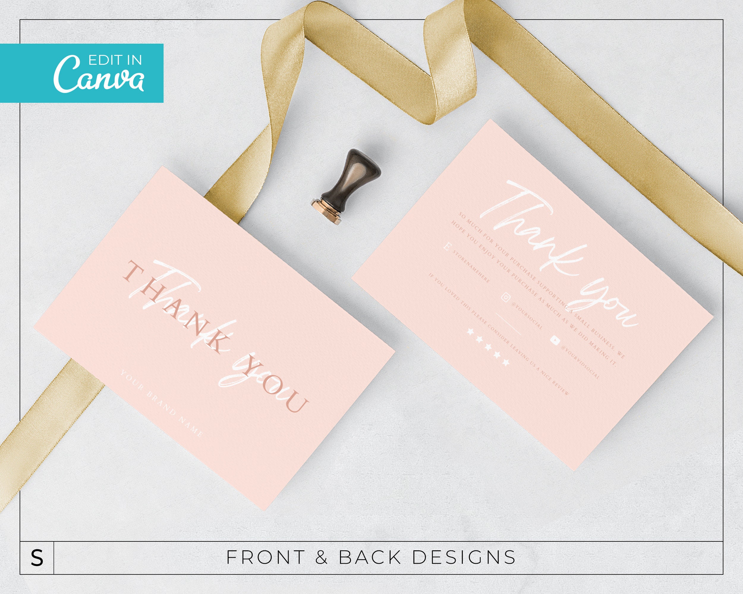 Pink Thank You Card Template Canva / Editable Thankyou Card - Etsy