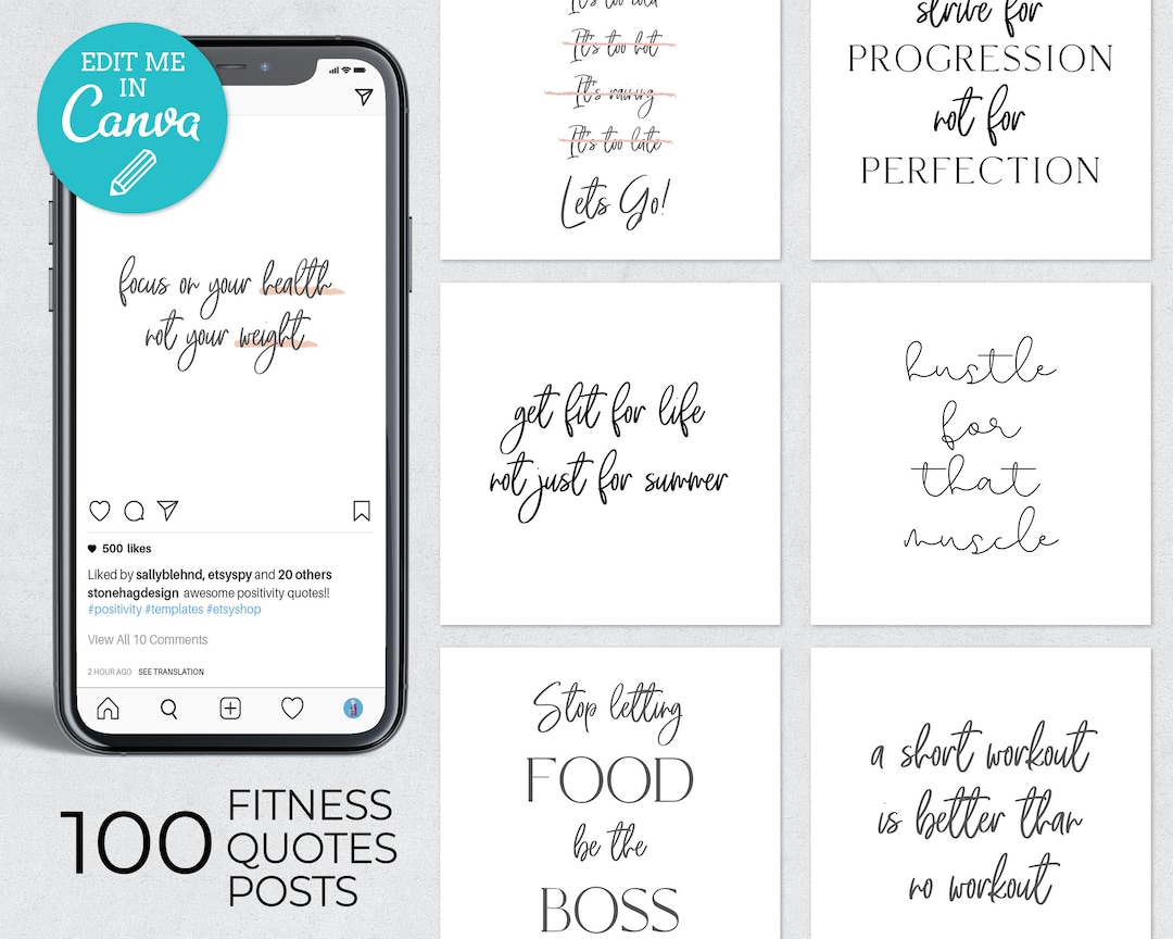 100 Editable Fitness Instagram Post Quotes / Fitness Quotes Instagram ...