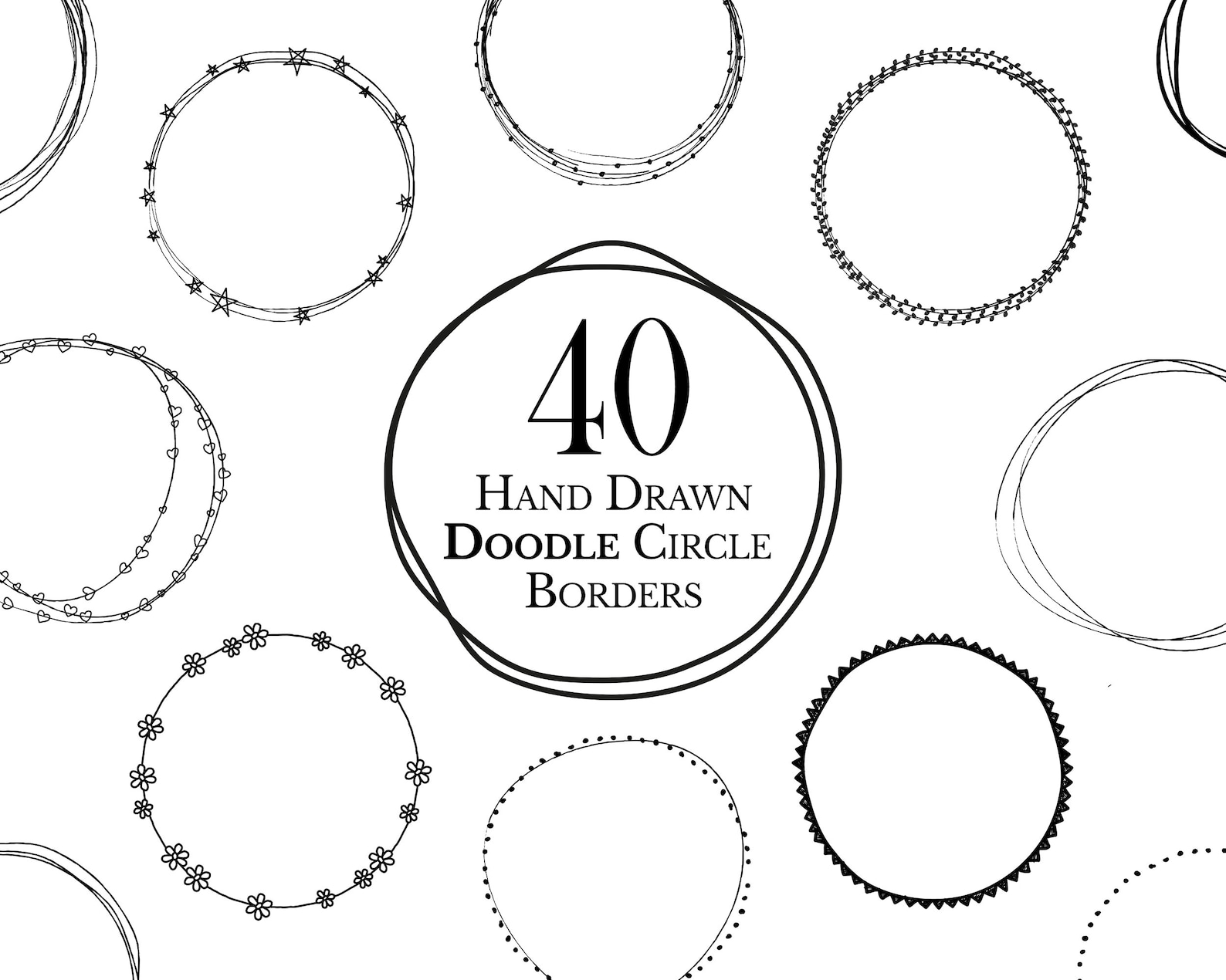 40 Doodle Borders Circles // Hand Drawn Wreaths // Doodle - Etsy Canada