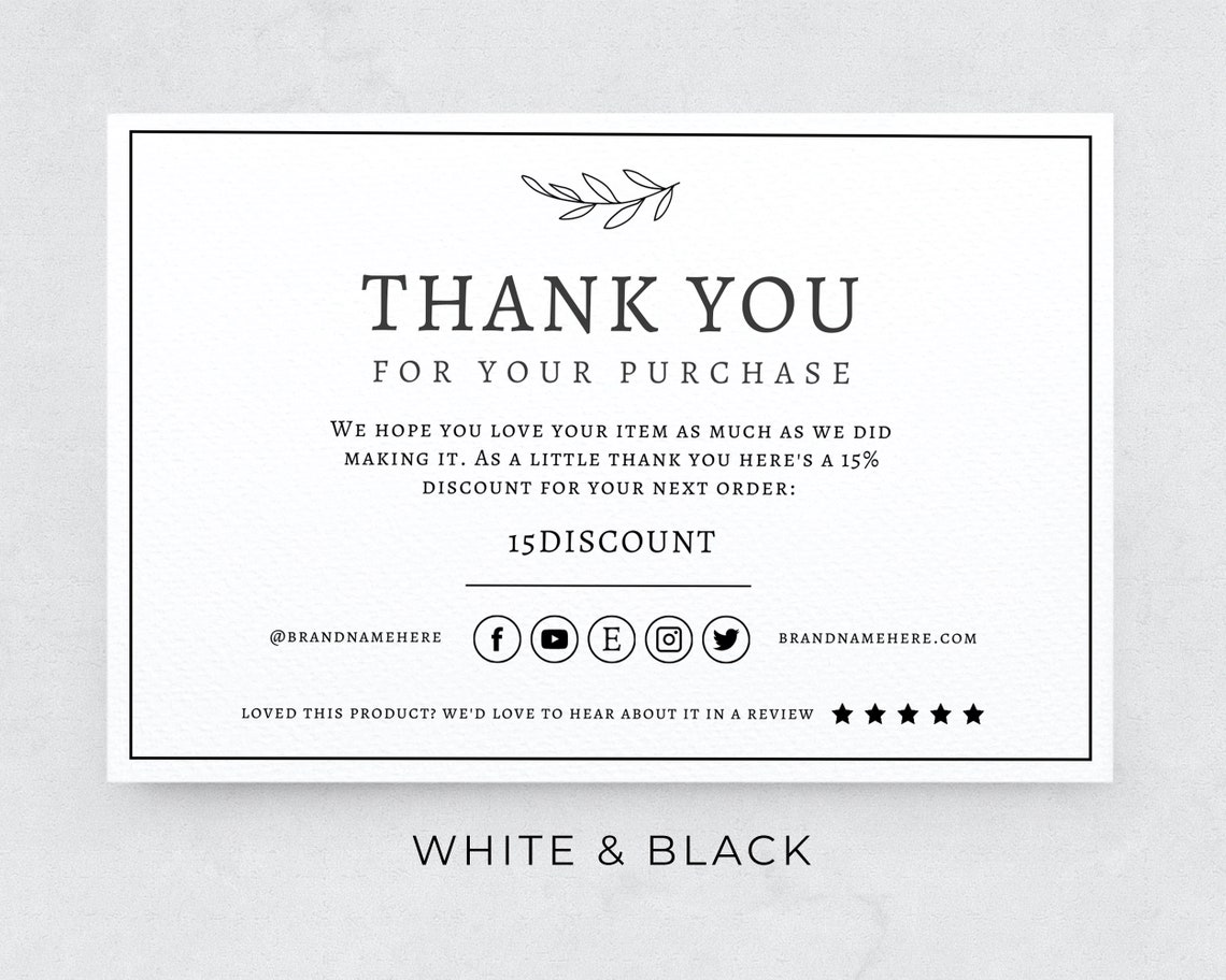 Elegant Thank You for Your Order Card Template / Editable | Etsy