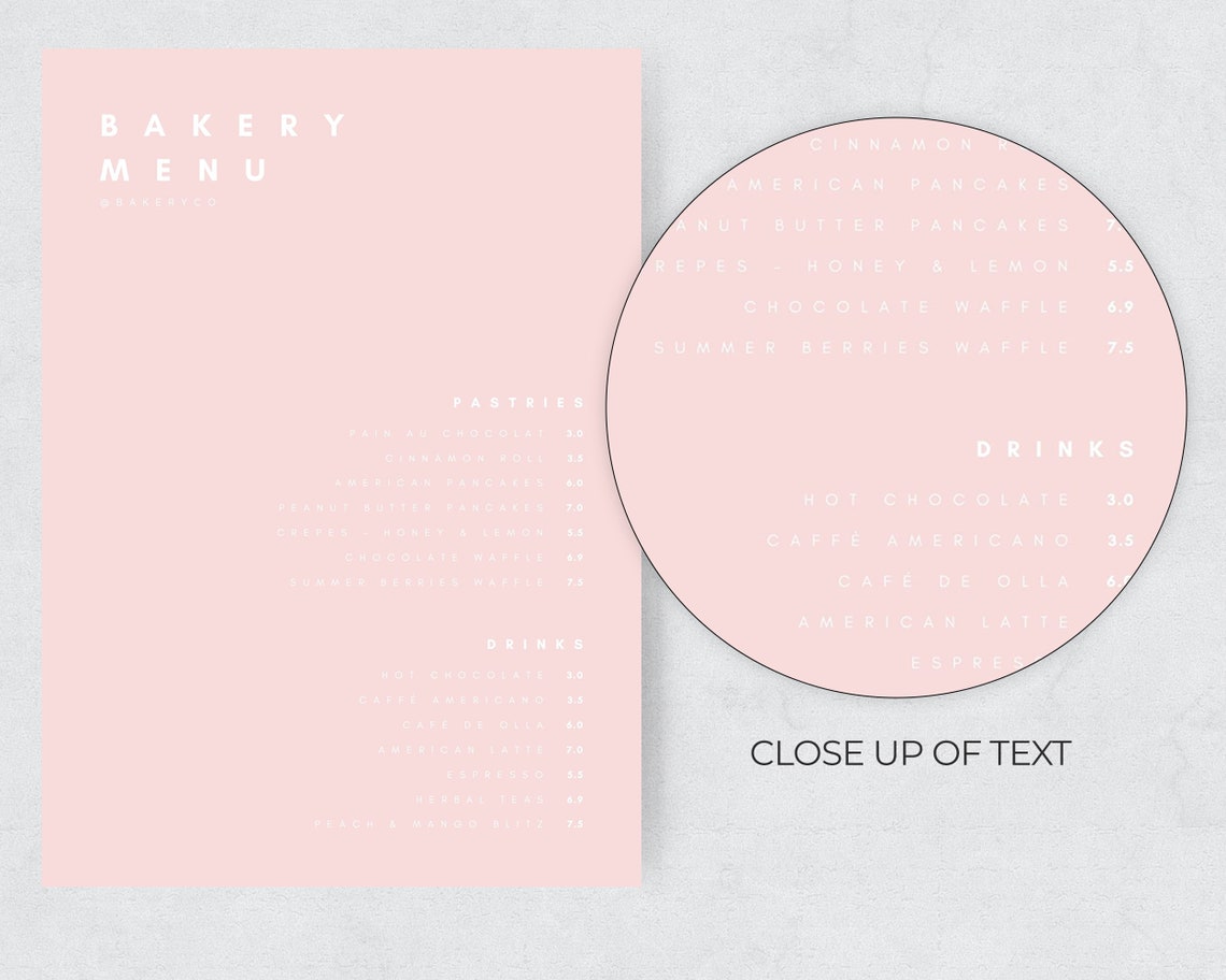 Minimalist Bakery Menu Template / Editable Restaurant Menu / - Etsy