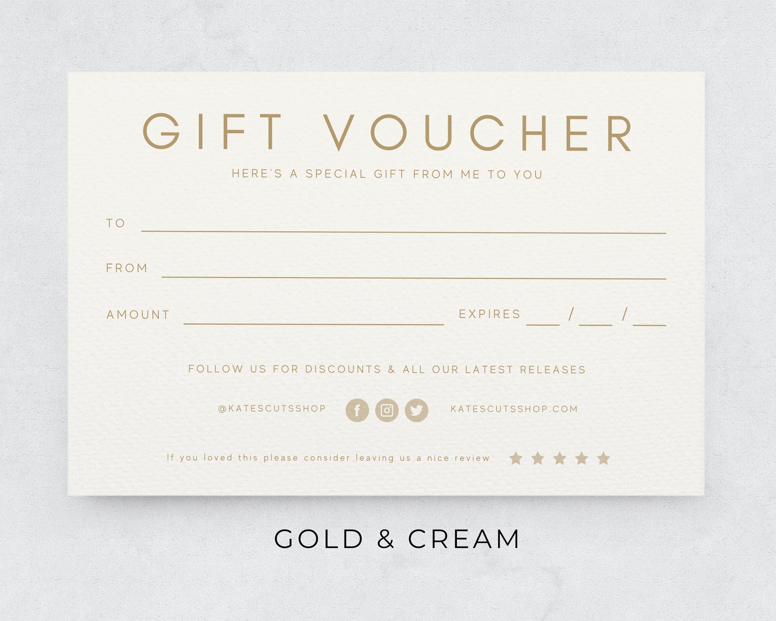 Minimalist Gift Card Template / Gold Editable Gift Voucher Template ...