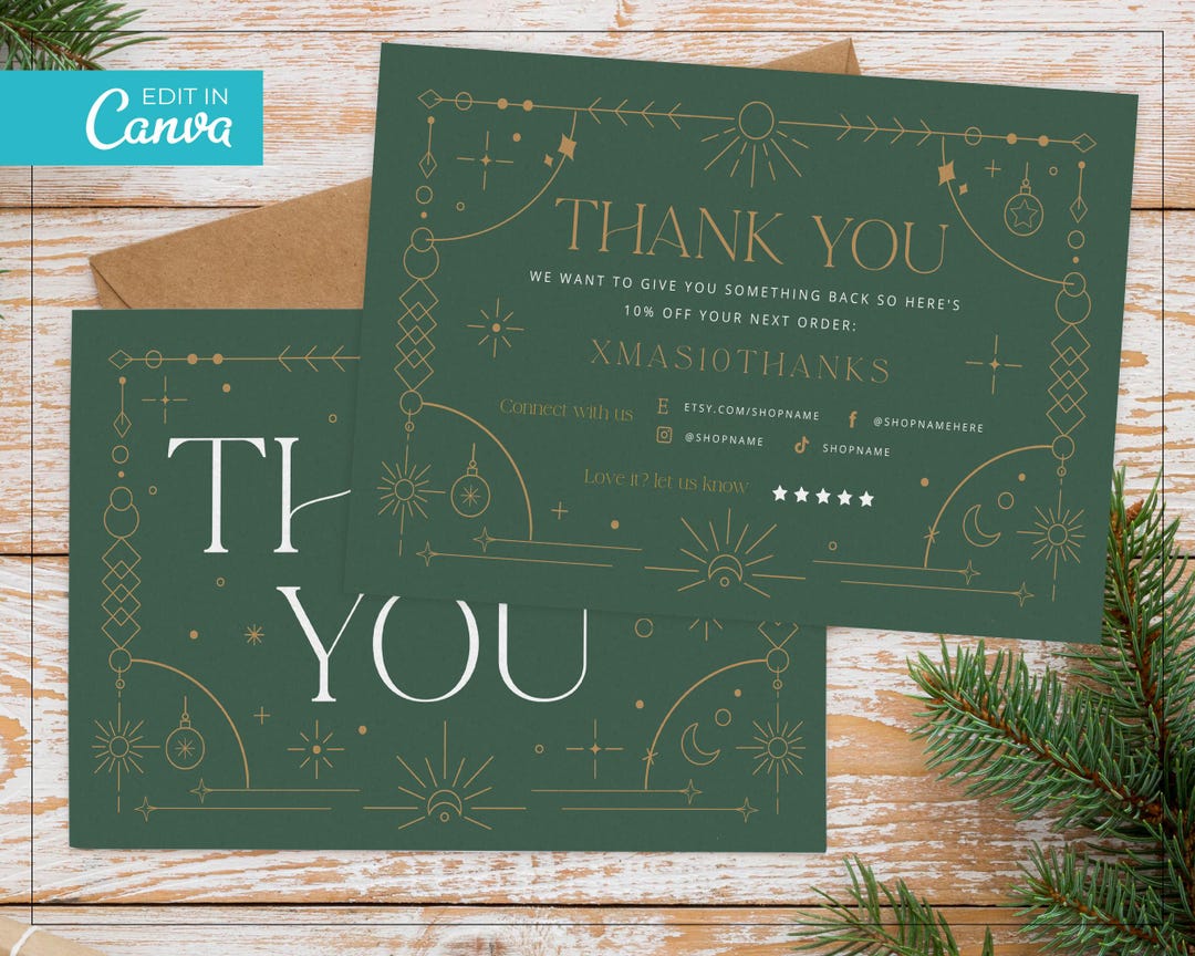 Elegant Illustrated Christmas Thank You Card Template / Boho Editable ...