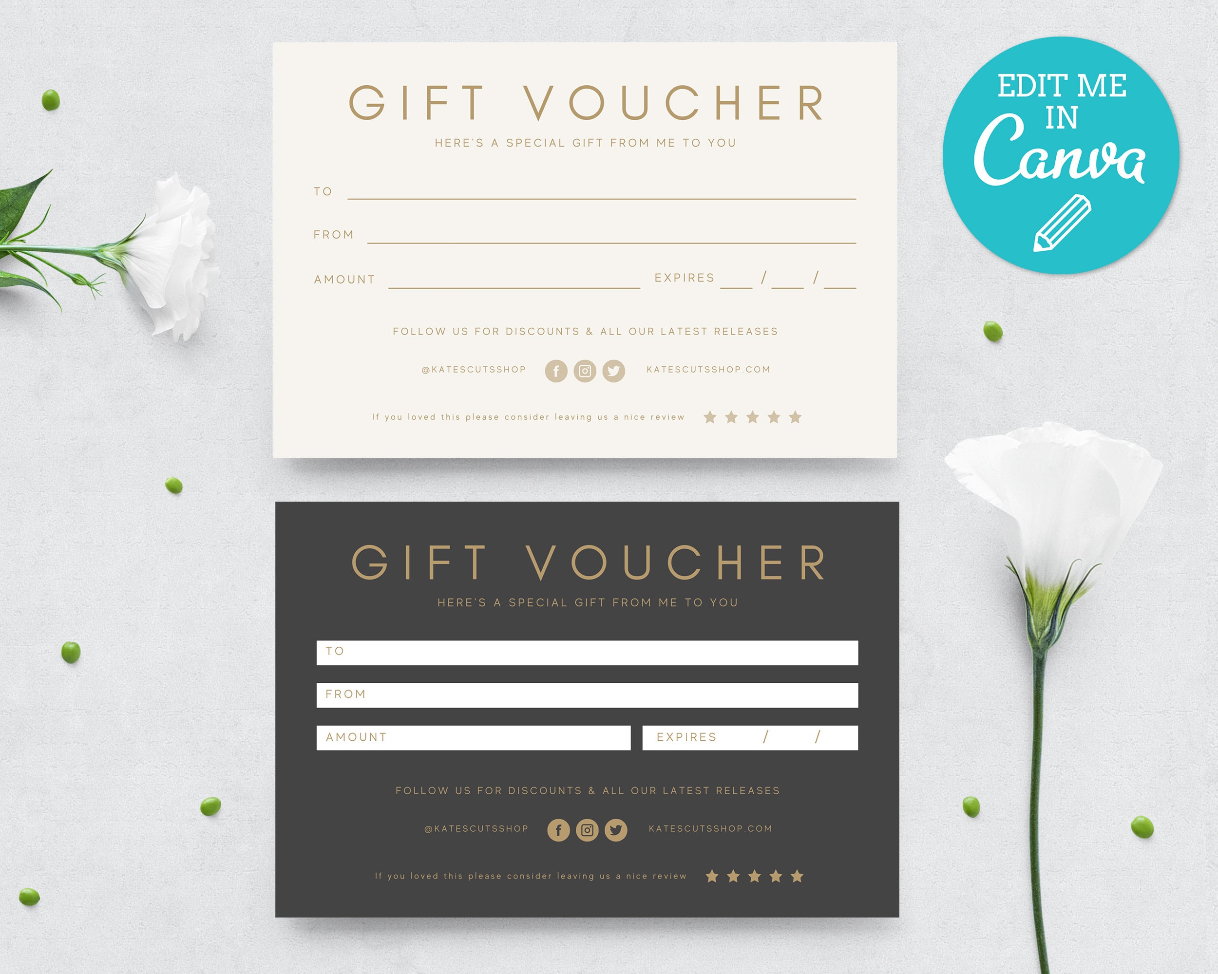 Minimalist Gift Card Template / Gold Editable Gift Voucher Template ...