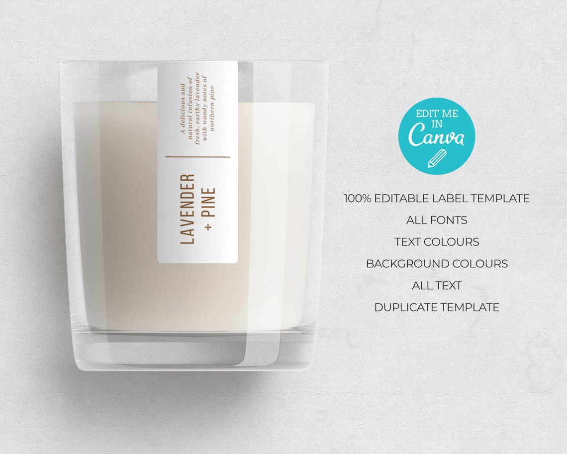 Modern Slim Candle Label Template / Natural Thin Candle Labels ...