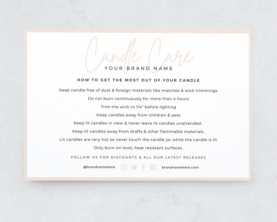 Modern Candle Care Card Template / Editable Candle | Etsy